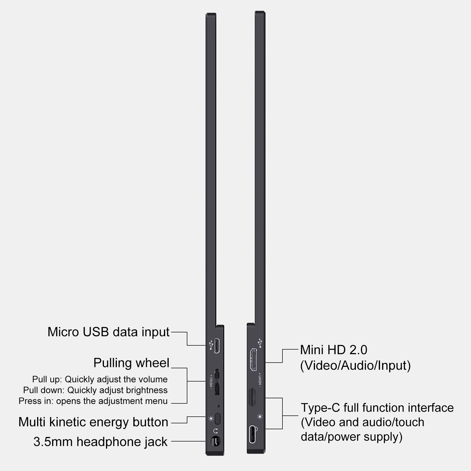 Портативный монитор 15.6 дюймов, IPS 1080P, внешний дисплей, 60 Гц, 63% sRGB, двойные динамики, с подставкой-чехлом