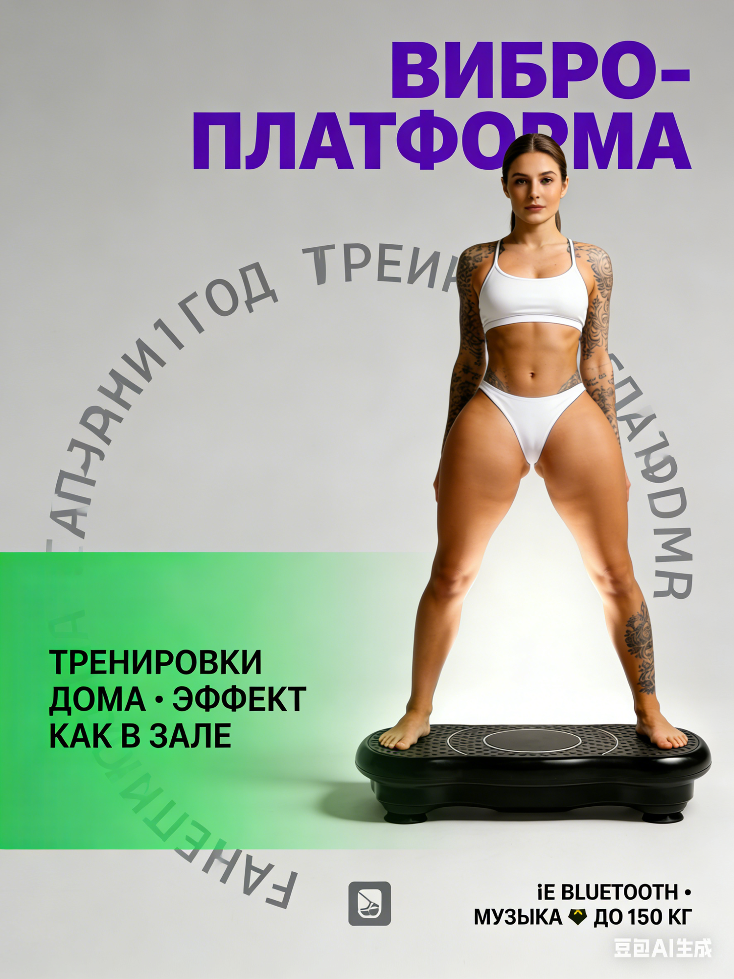 Виброплатформа для похудения, тренажёр для занятий дома, 99 скоростей, эспандеры 2 шт, черный с Bluetooth