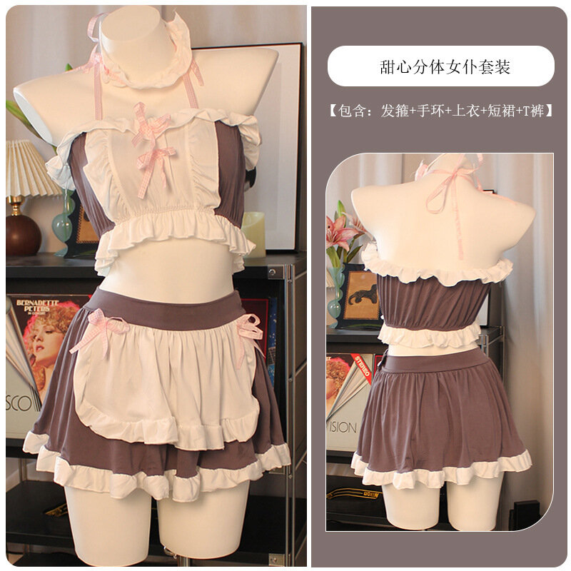 Шелковый сексуальный униформа Butterfly Miao Si, соблазнительный мягкий комплект горничной с ремешками, сладкий, милый, чистое желание, двухкомпонентный набор A946