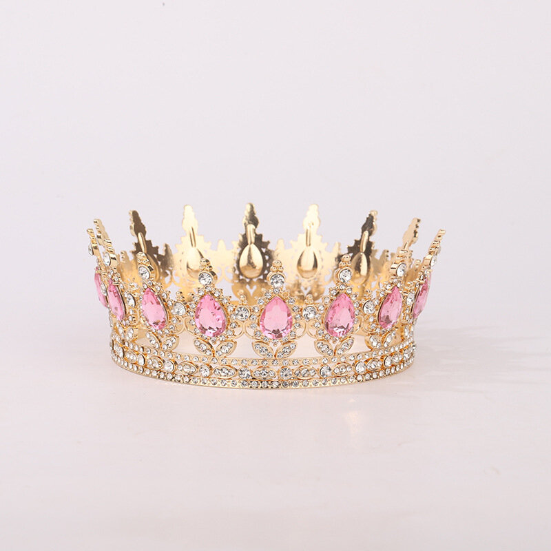 Кросс-бордерные европейские и американские стильные винтажные цветные кристаллические круглые большие короны барокко принцессы свадебные аксессуары для волос