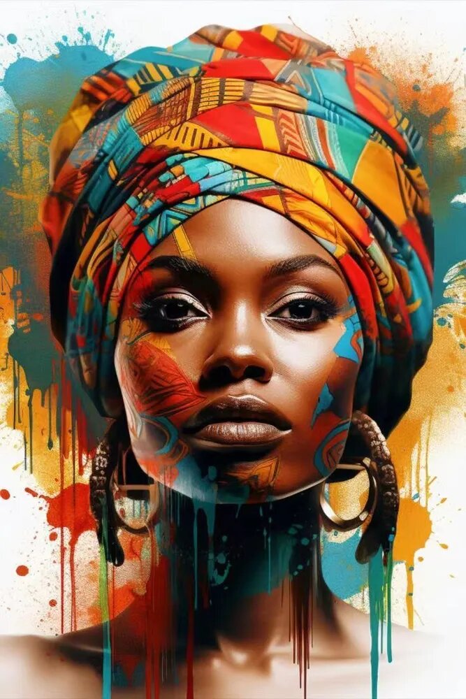 Алмазная живопись, "африканская традиционная женщина" квадратный алмаз 50x70 см.