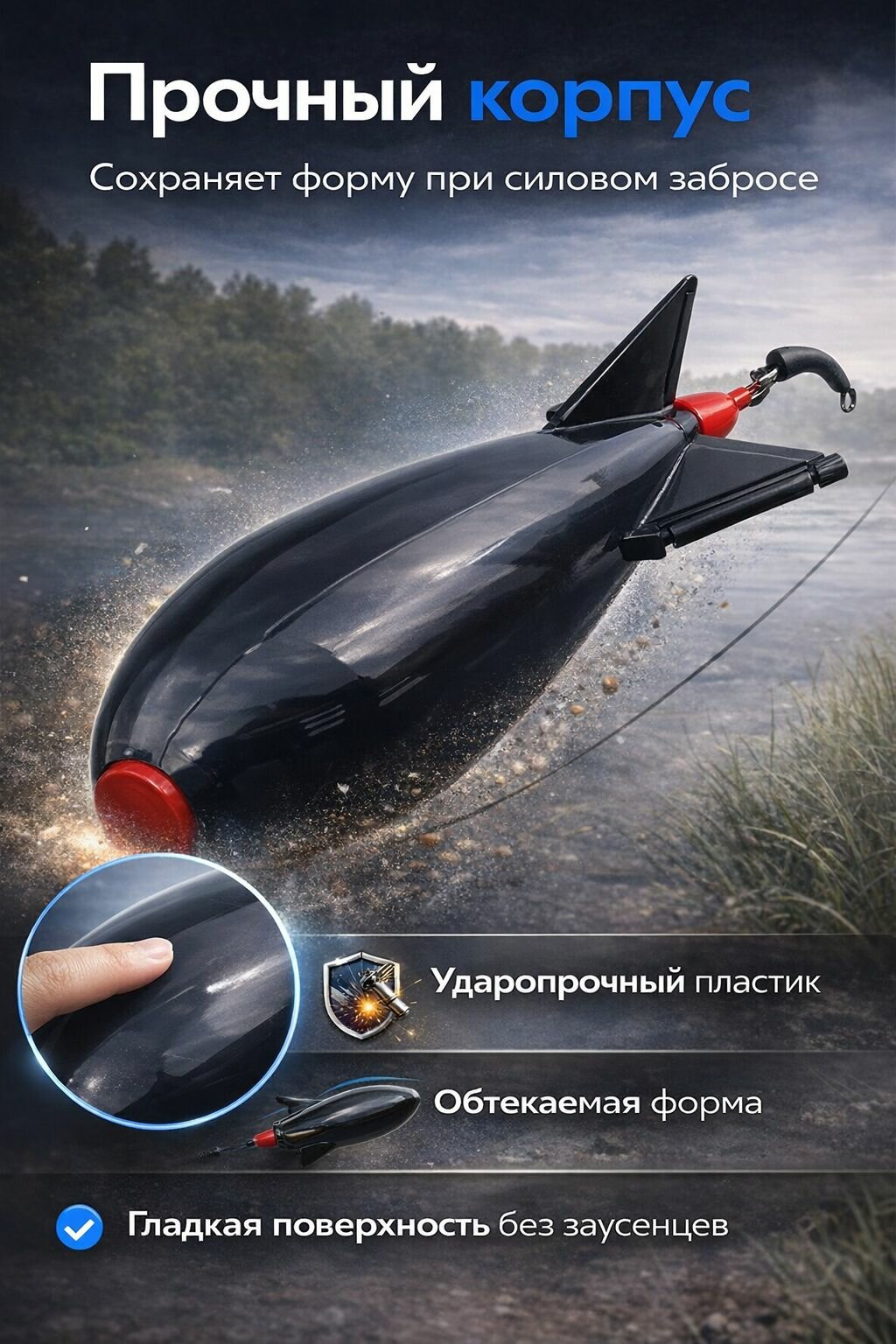 Кормушка рыболовная Ракета для закорма рыбы 18см - черная