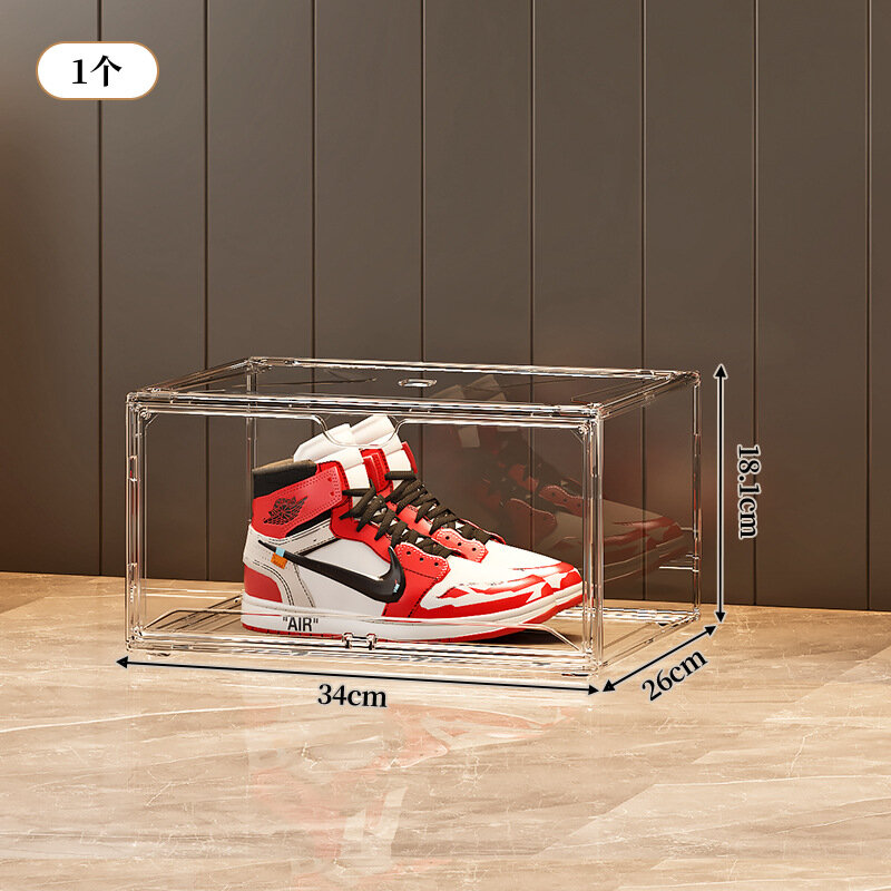 Оптовая прозрачная обувная коробка из акрила с крышкой, магнитным боковым открытием, коробка для хранения обуви, коробка для кроссовок AJ