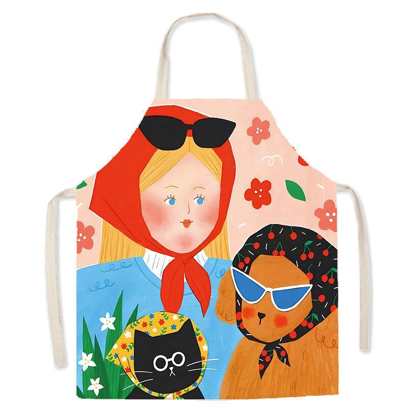Фартук из ткани с мультяшным принтом, милый мультяшный фартук для выпечки, кухонный домашний персонализированный креативный художественный подарок