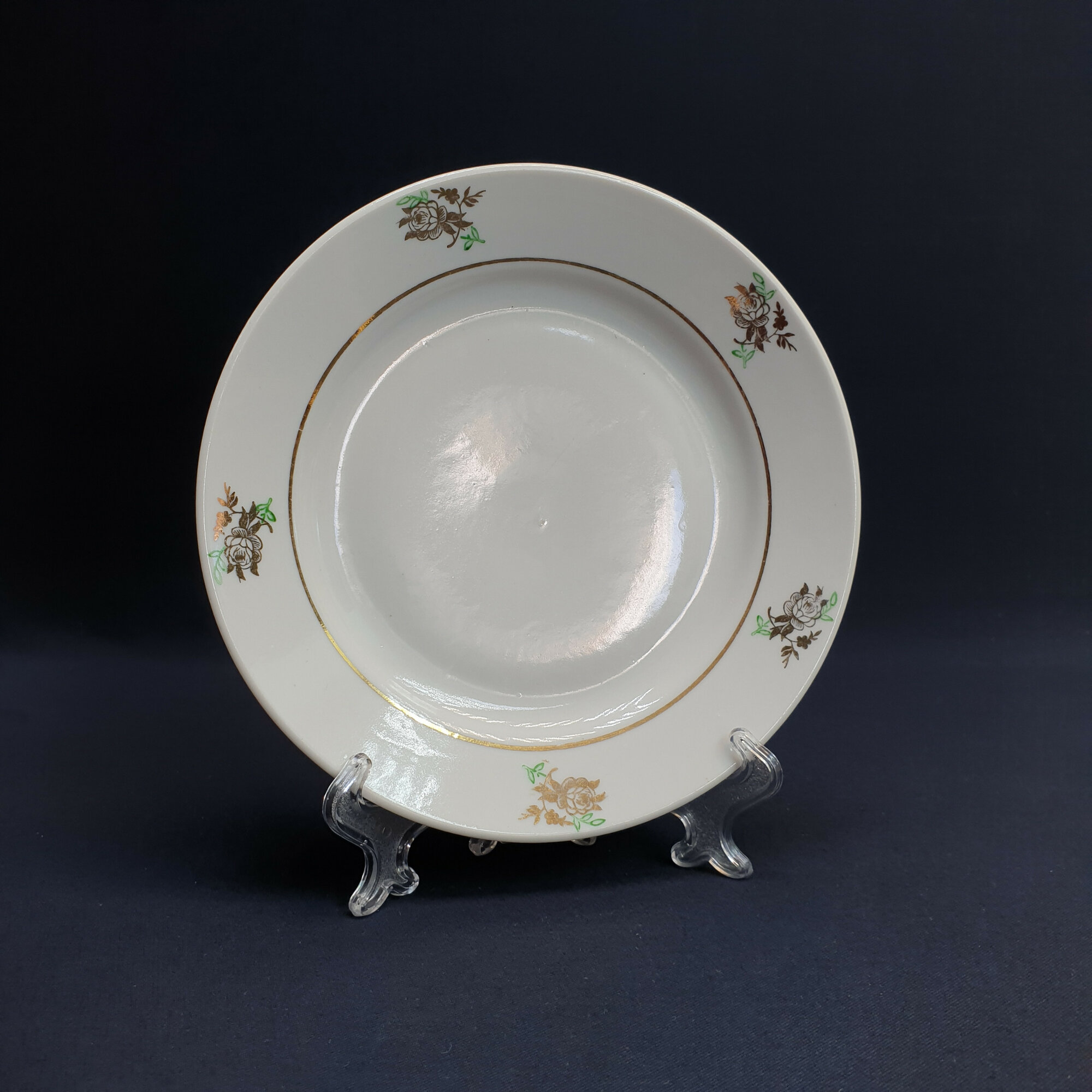 Десертная тарелка Дулево, фарфор деколь позолота 175 мм, винтаж СССР