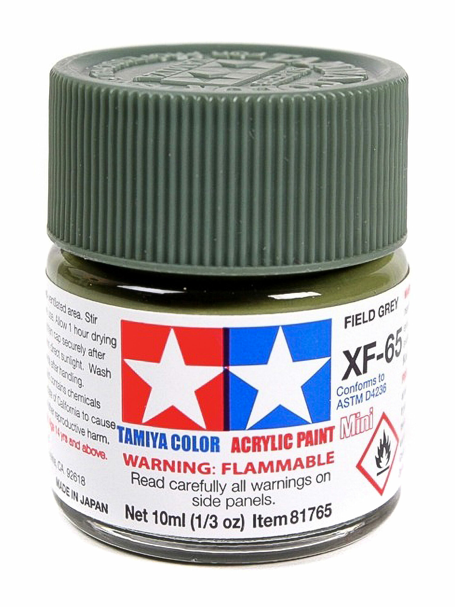 Краска акриловая Tamiya Color XF-65 Field Grey 81765 полевая серая матовая, 10 мл