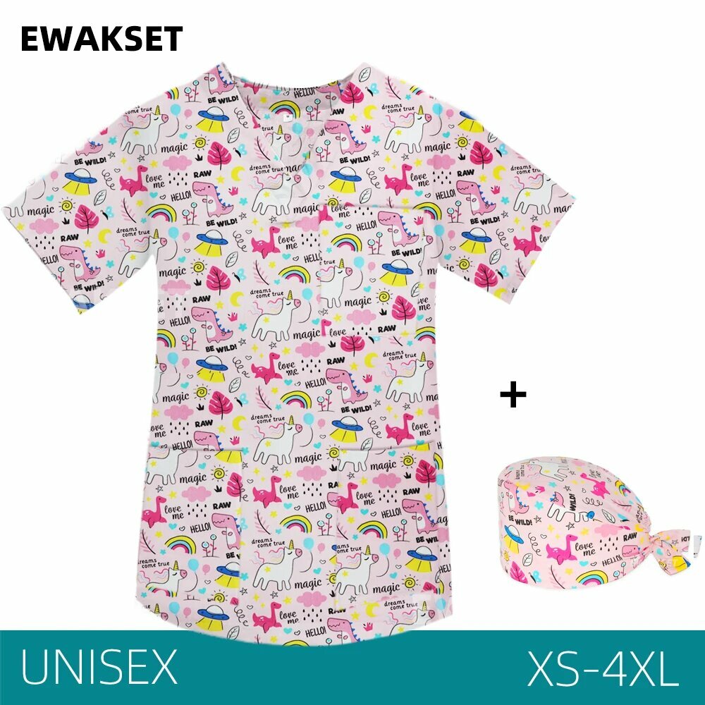 EWAKSET Блузка медицинская L, розовый принт