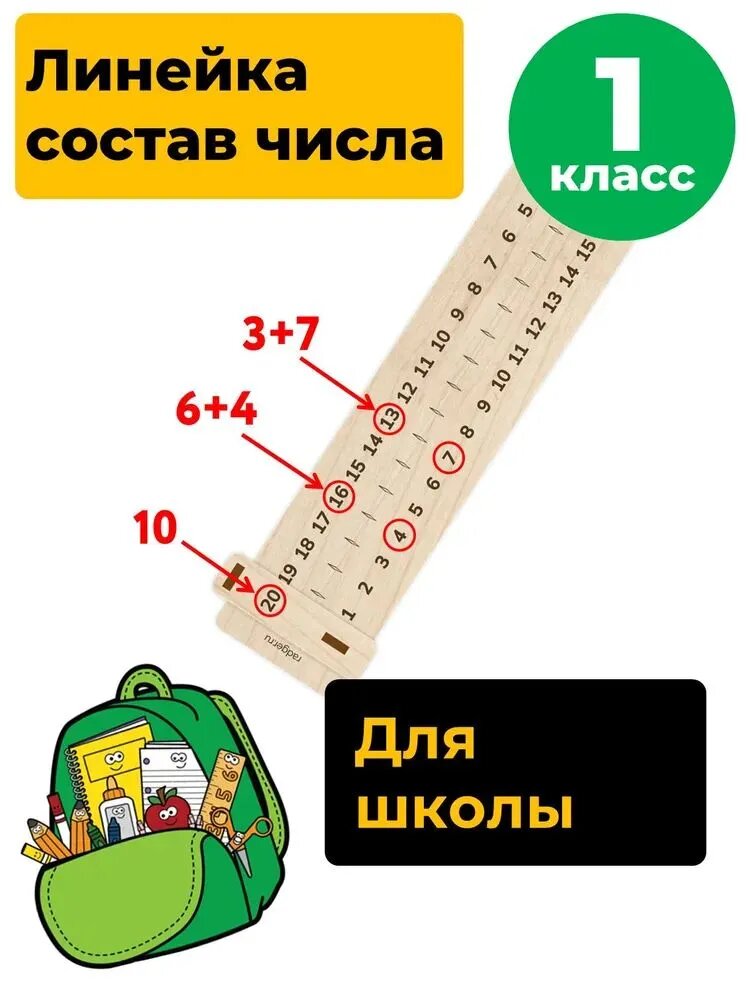 Арифметическая линейка для обучения математике, счету до 20 (сложение, вычитание, состав числа) для первоклассника
