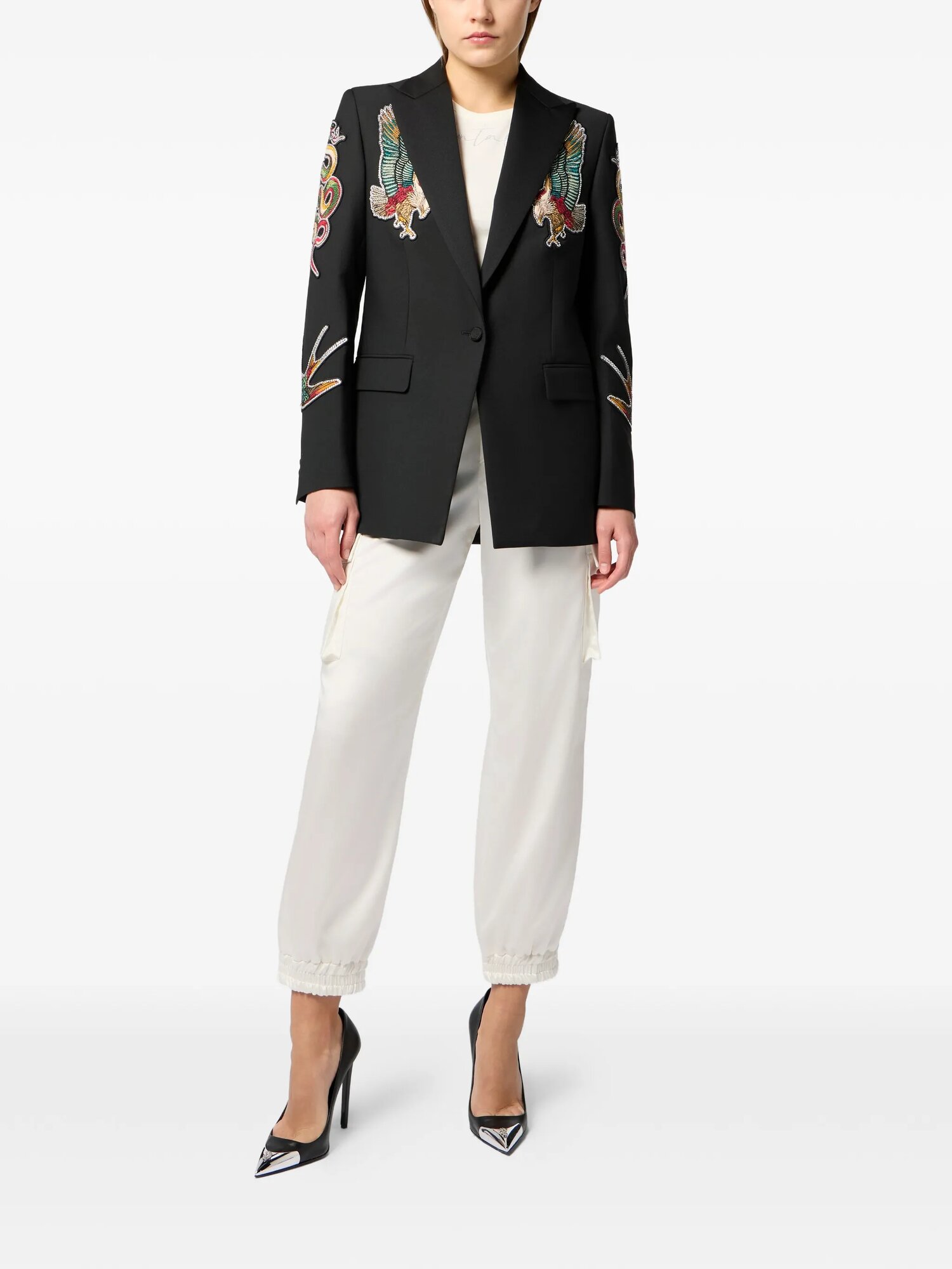 Пиджак PHILIPP PLEIN Buttoned embroidered blazer, размер M, black/black — фото 1