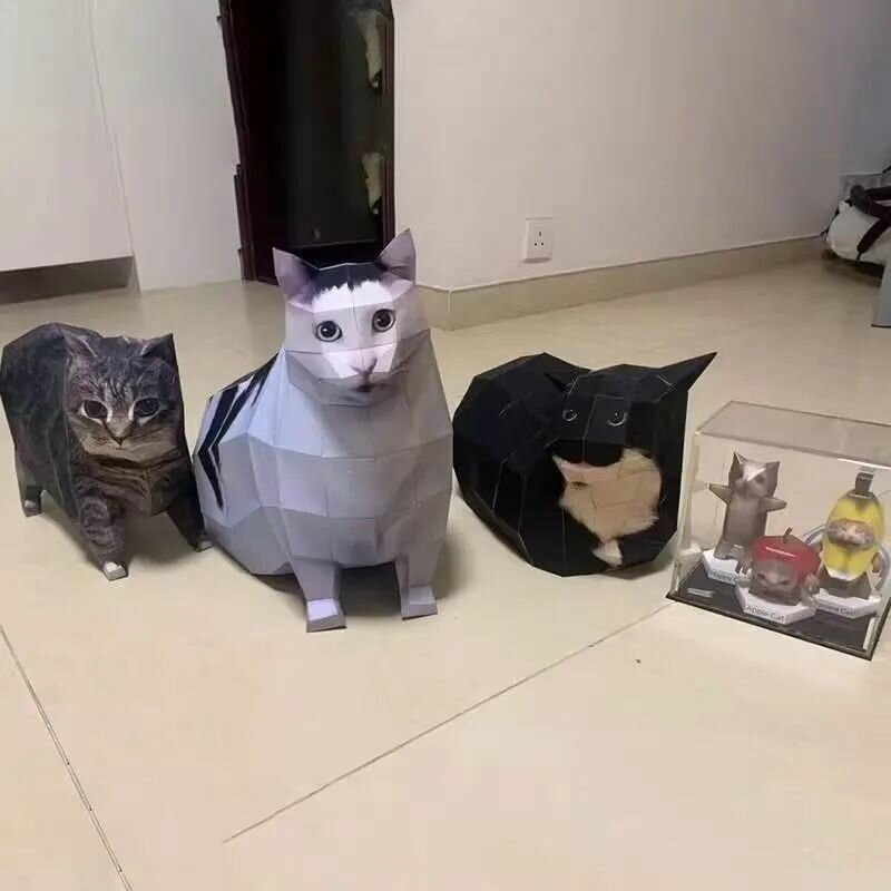 3D трехмерная модель кота-оригами (6 котов)