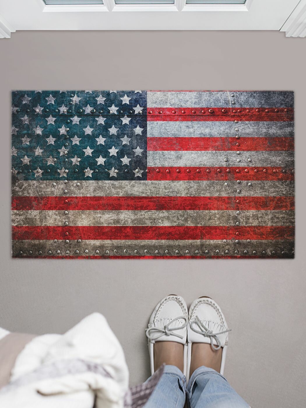 Коврик придверный в прихожую с принтом "Железный флаг" 45x75 см , JoyArty