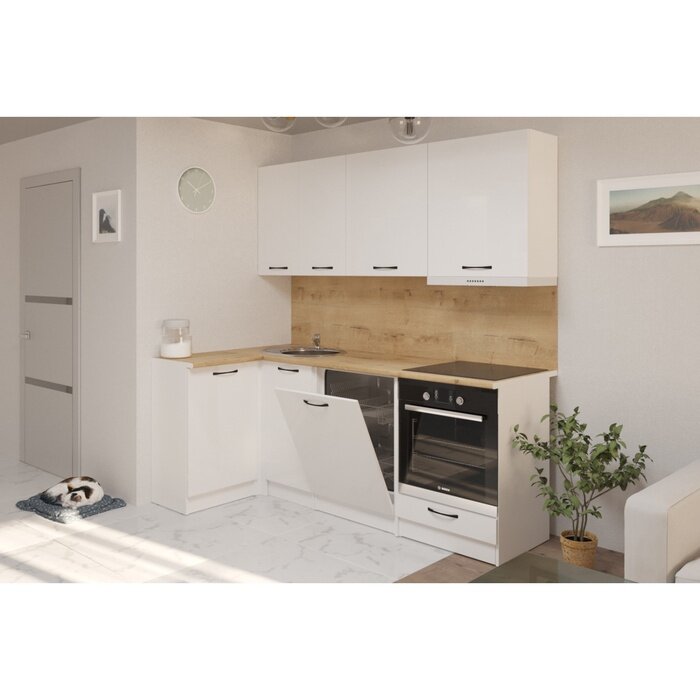 Кухонный гарнитур угловой Жасмин прайм», 1100×2000 мм, цвет белый/бежевый