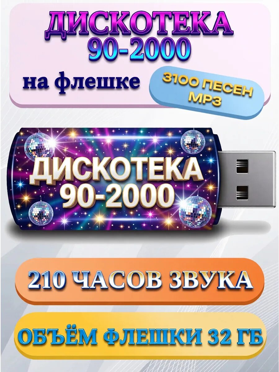 Лучшие 3100 хитов 90-2000. Флешка в машину, для колонки, ТВ.