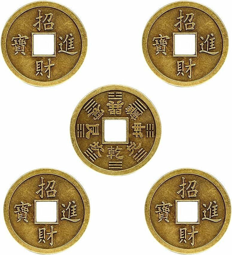 Acxico 5 шт. экстра больших монет фэн-шуй 1.7, металлические китайские монеты удачи