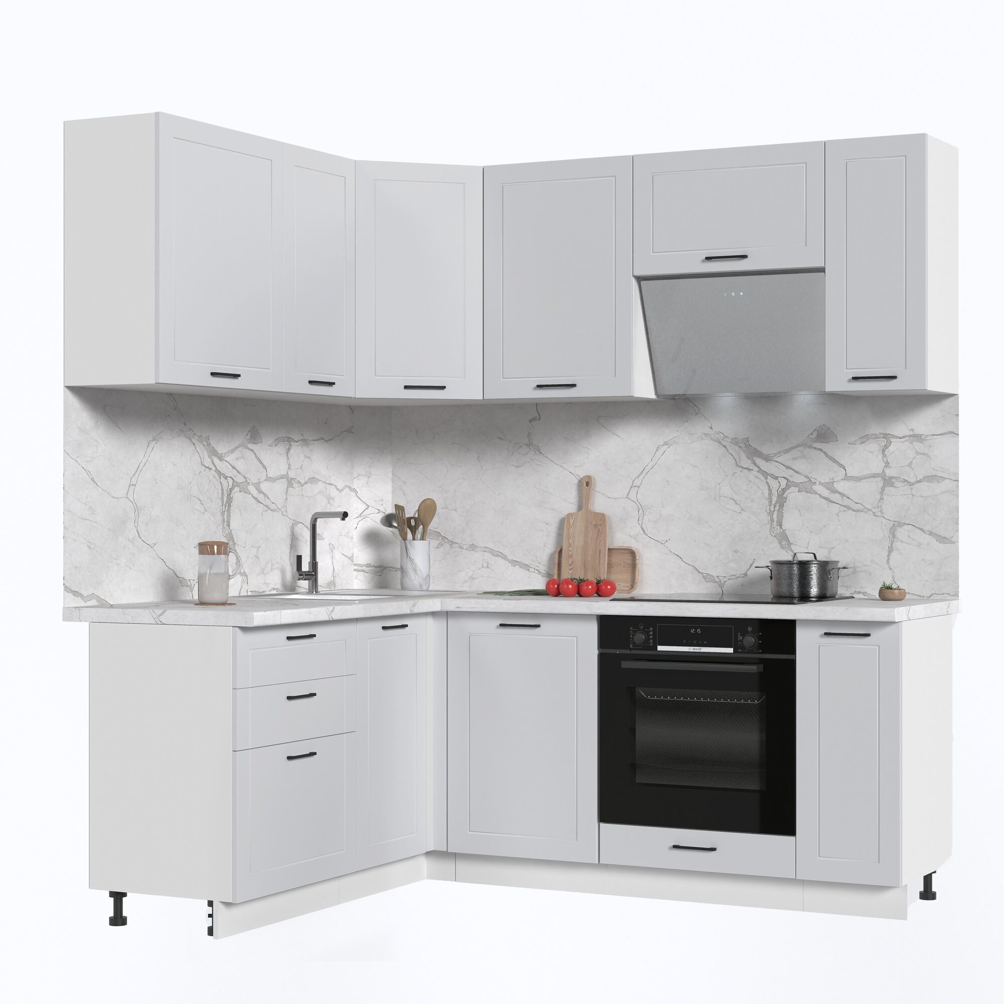 Кухонный гарнитур угловой столешница 38мм Джорджия 160*200см Белый, Кварц грей