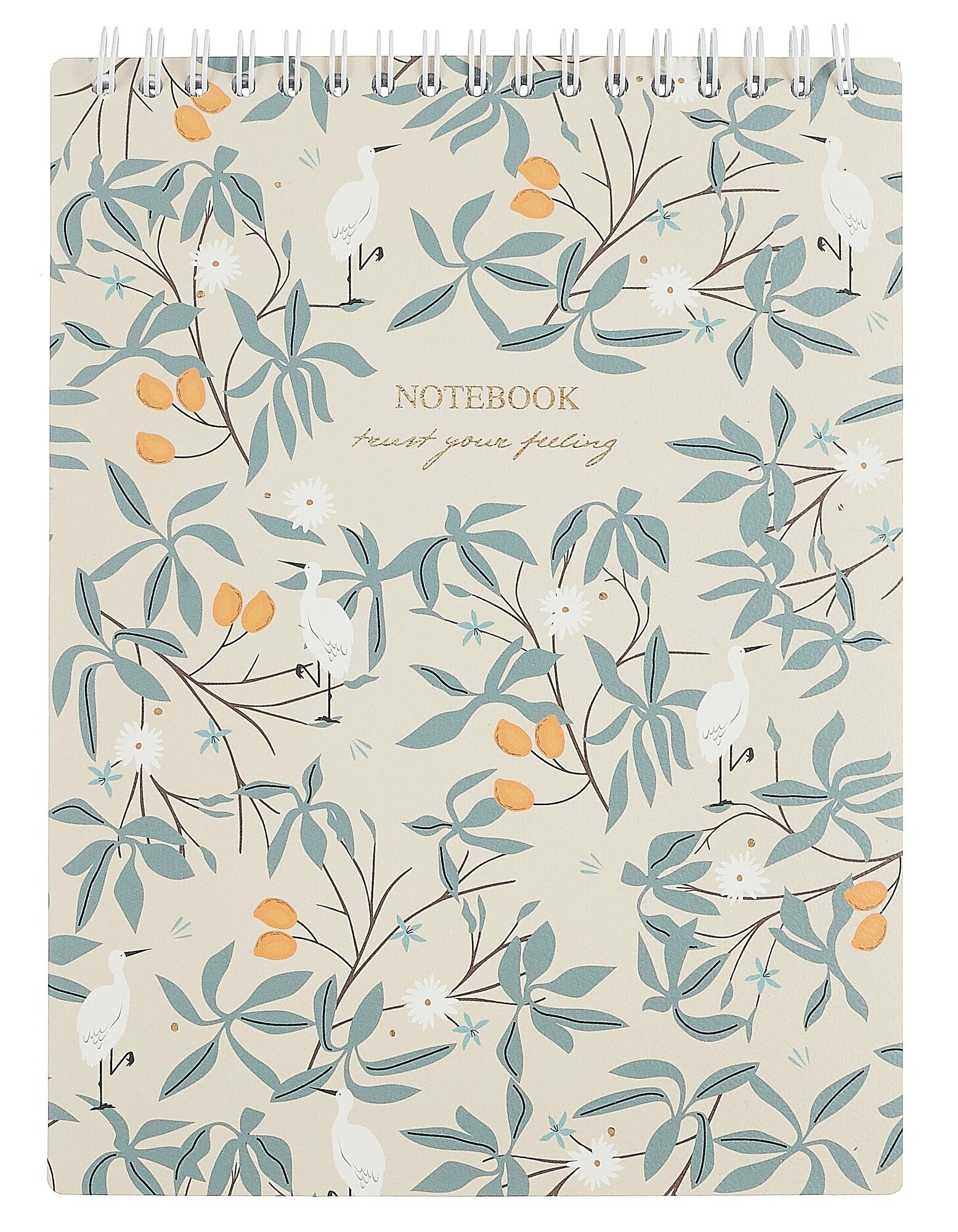 Блокнот А5 50л кл. "Romance", цапля, карт. обл, спираль, микротекстурирование, ламинация, тиснение золотой фольгой