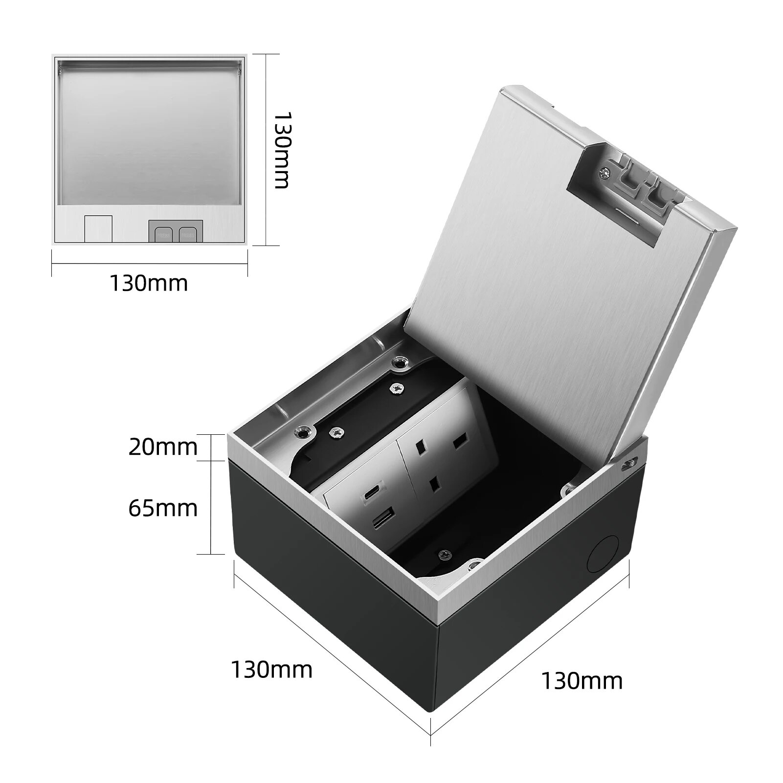 TERIUX Встроенная розетка для пола евростандарт UK U C, silver