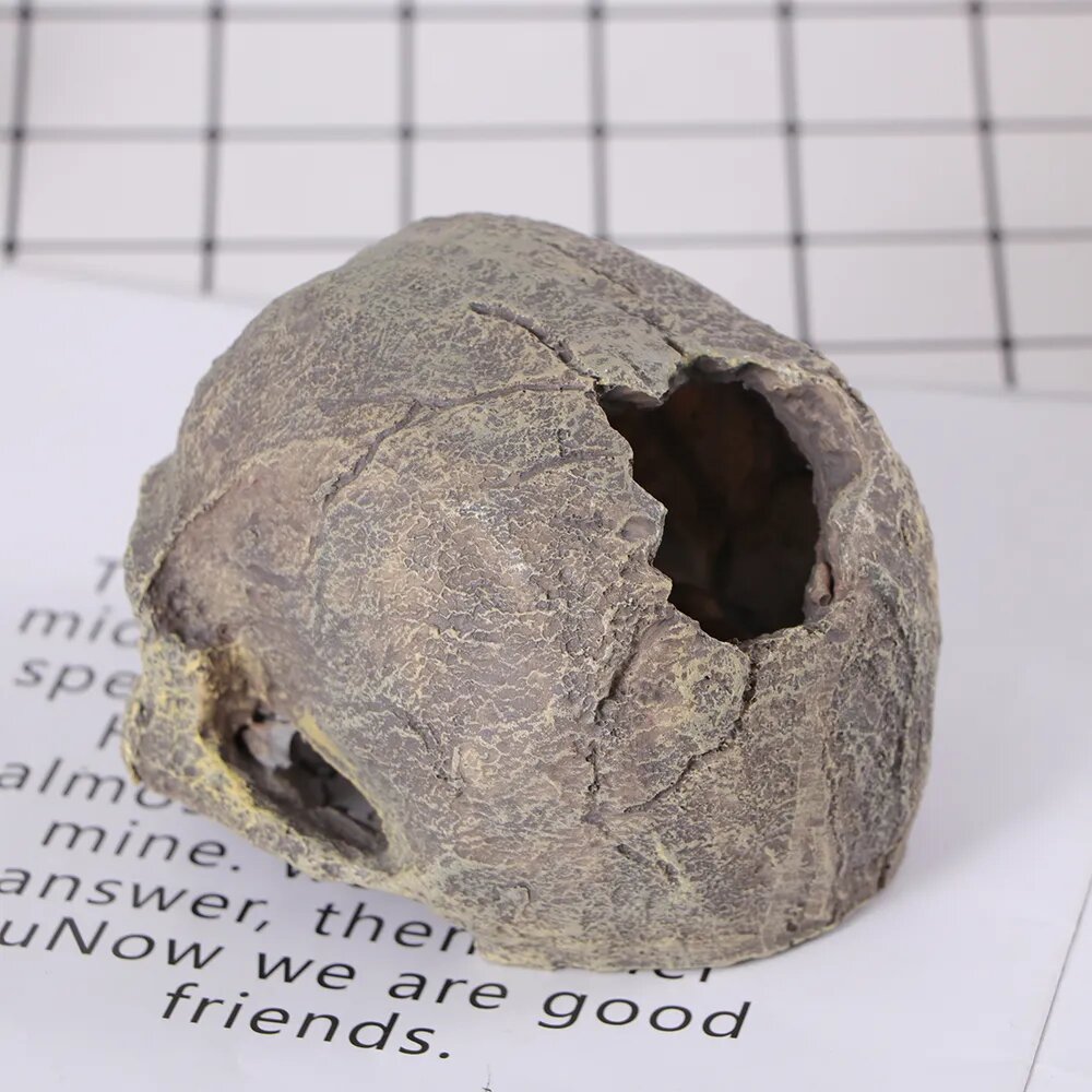 Декоративный череп из смолы для аквариума и террариума, серый