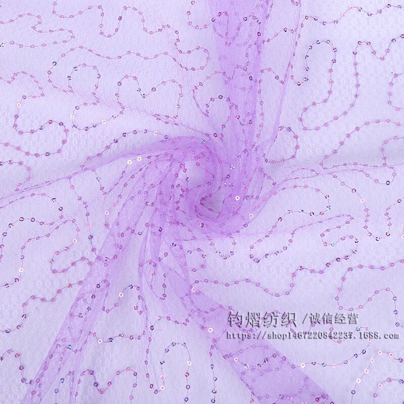 Полиэстер Хлопок Ткань "Лабиринт Алмазная сетка с блестками" Фиолетовый, 4 light purple