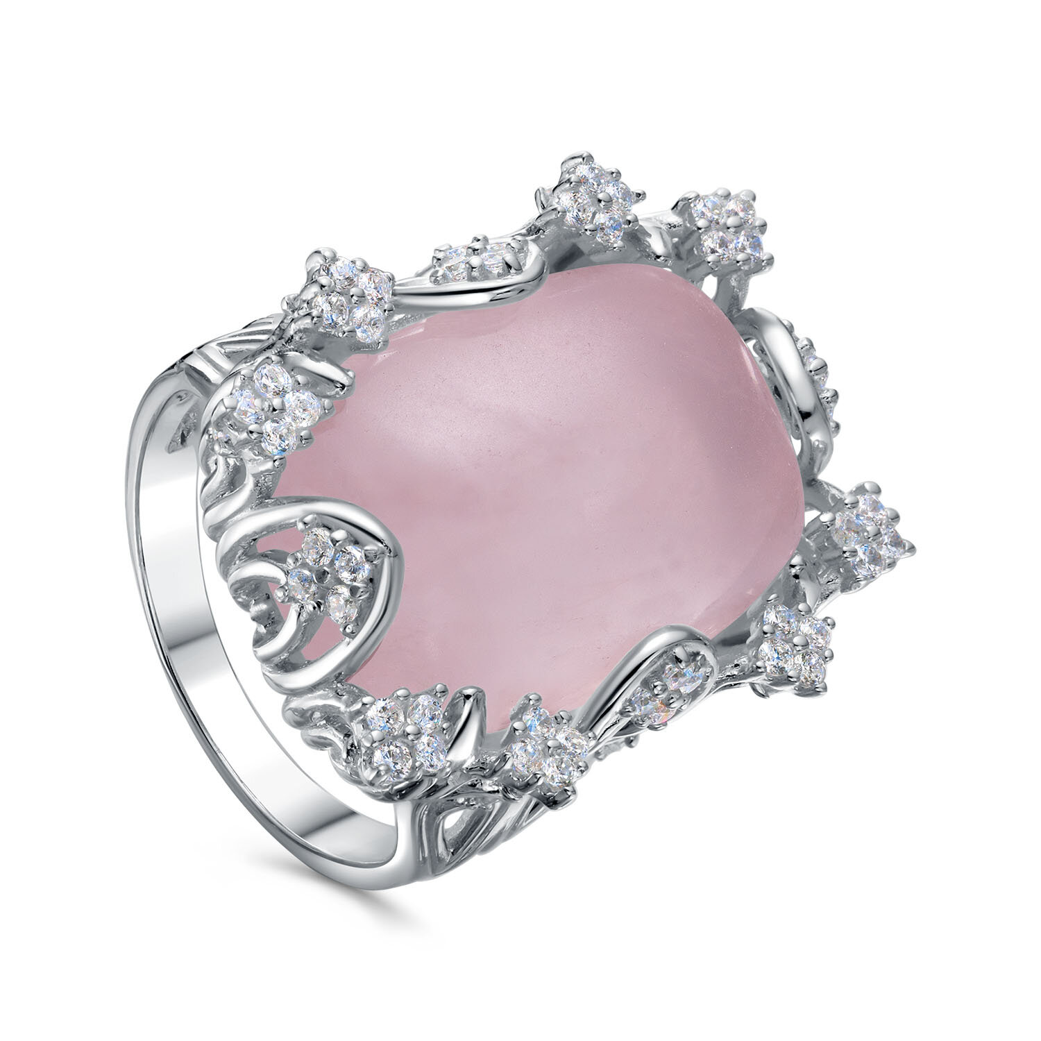 Кольцо тонкое, серебро, 925 проба, кварц, фианит