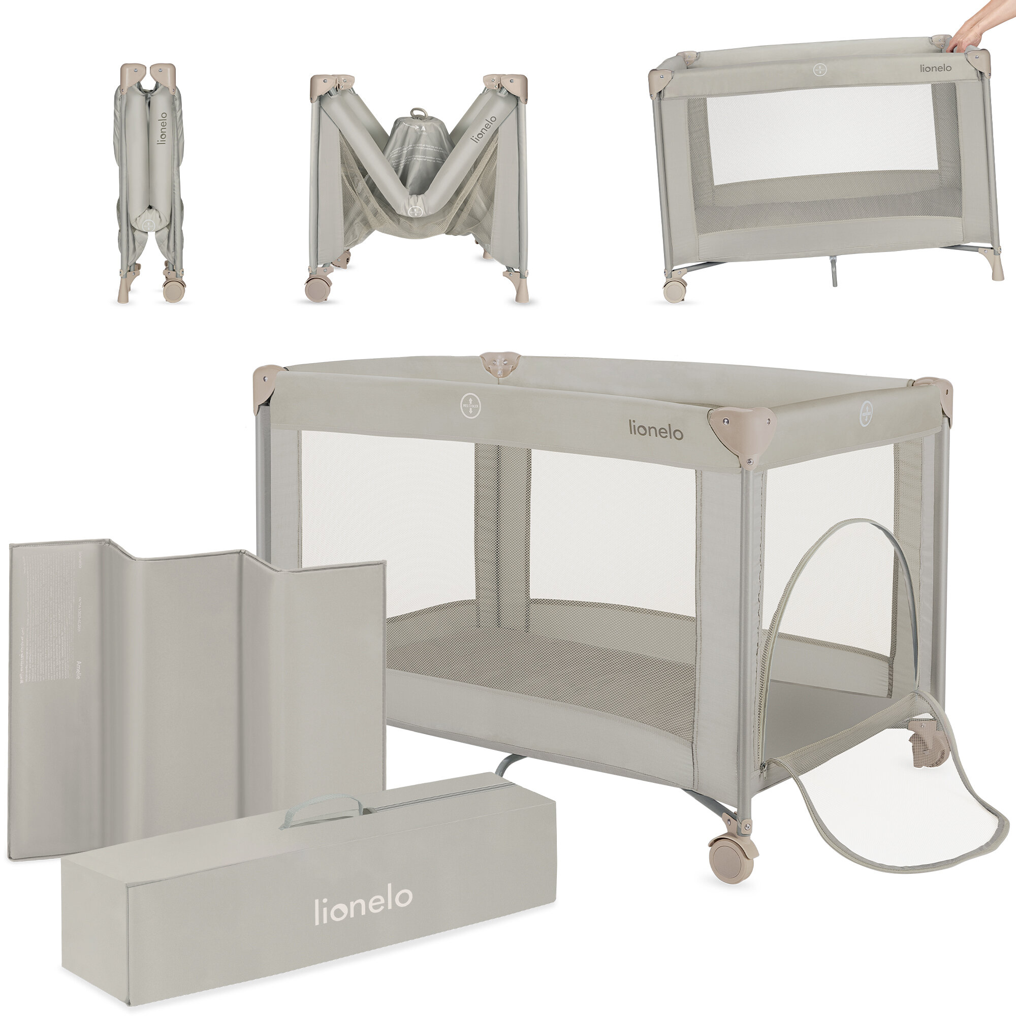 Манеж кроватка Lionelo Amelie, уменьшенный игровой для новорожденных, складной