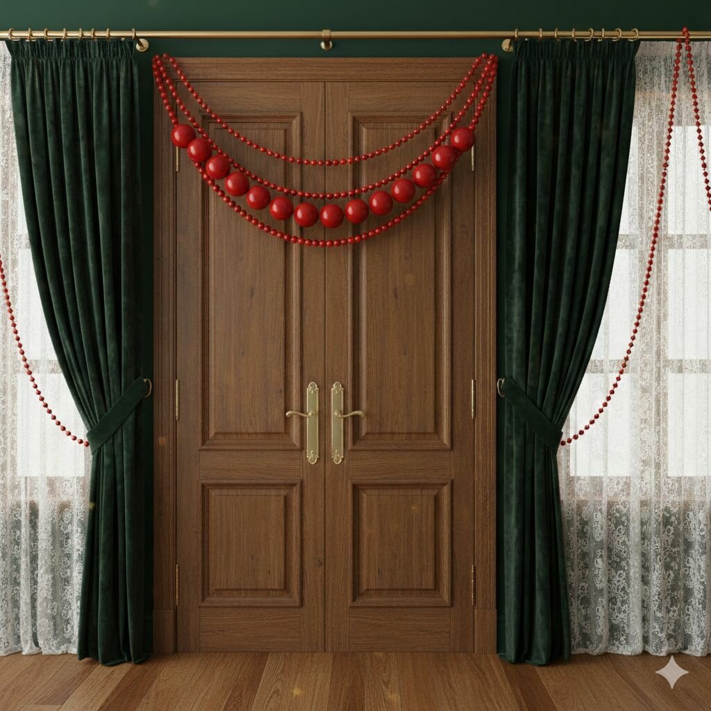 Декоративная гирлянда "Бусы" из красных шаров 2.5м (авторская работа) d7cm