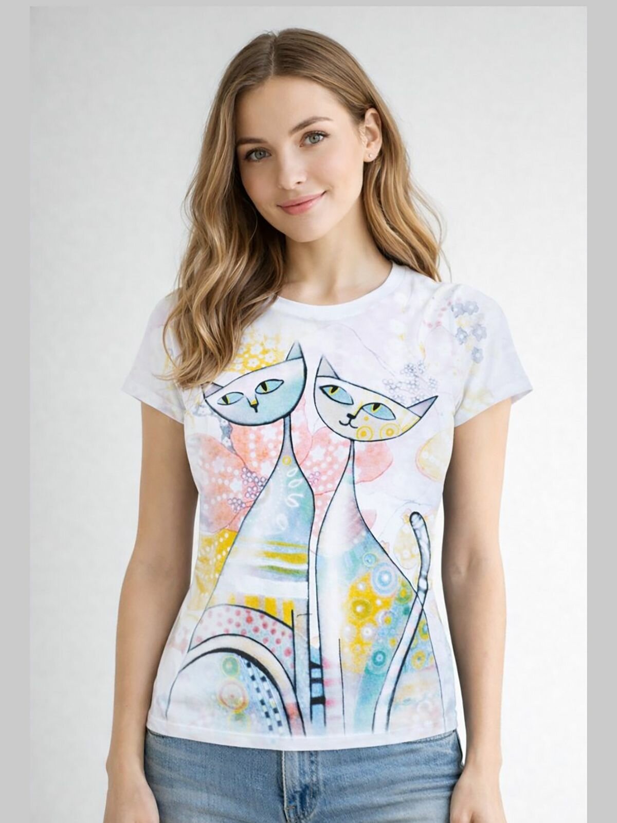 Футболка женская кошки "Сладкая парочка" (KM-10-XS)