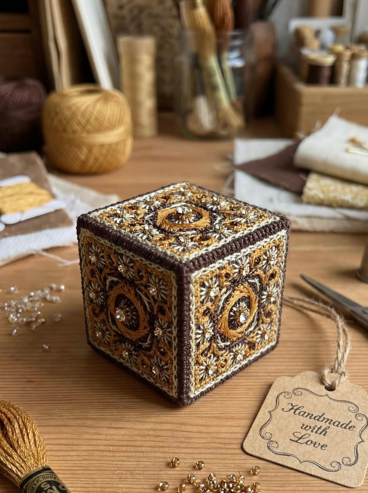 Набор для вышивания Ниточка - рисует по канве шовчиками. Кубик_Ореховый мускат_4