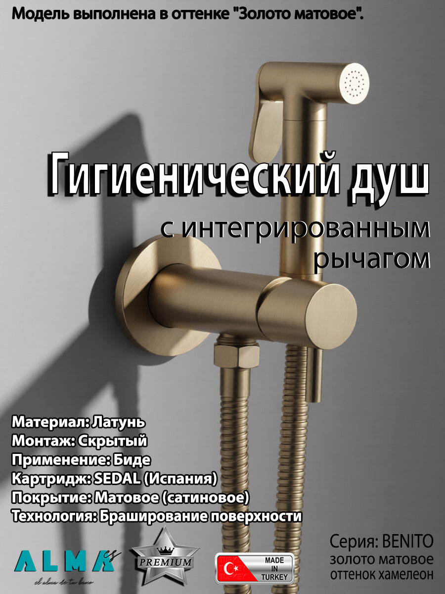 Гигиенический душ со смесителем (для биде) скрытого монтажа BENITO ALMAes AL-859-03 золото матовое латунь