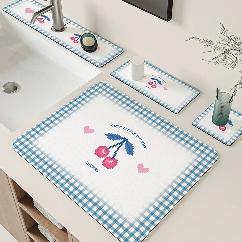 Набор из трех: 14x14 см + 14x30 см + 30x40 см мозаичный коврик вишни, впитывающий и нескользящий