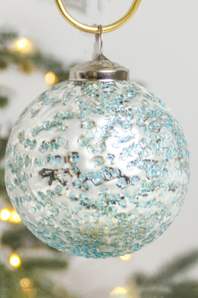 Ёлочный шар аквамариновая роса, стекло, 10 см, Kaemingk 190069-2