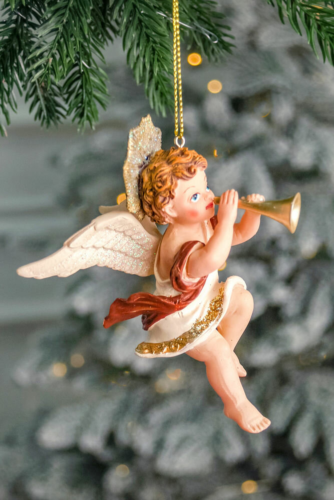 Ёлочное украшение ангел С трубой, полистоун, 11 см, Goodwill TR21123-2