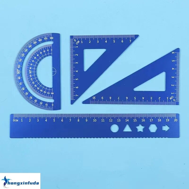Набор линеек 4 шт NORP: линейка 20 см, треугольник, транспортир - для школы, подростков и первоклассников, синие