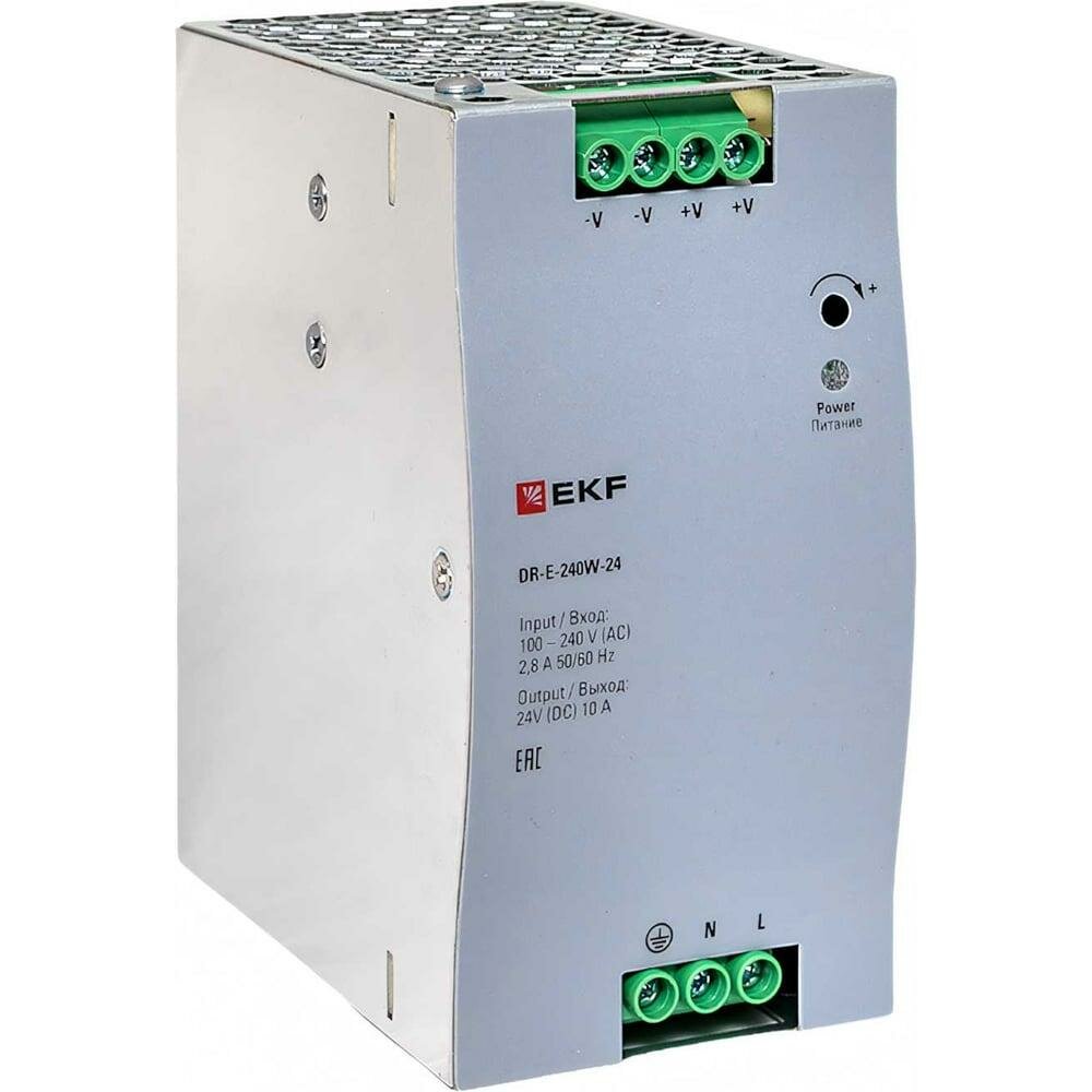 Блок питания на дин рейку EKF 240 Вт, Uвх 220 В AC m, Uвых - 24 В DC постоянного тока DR-E-240W-24