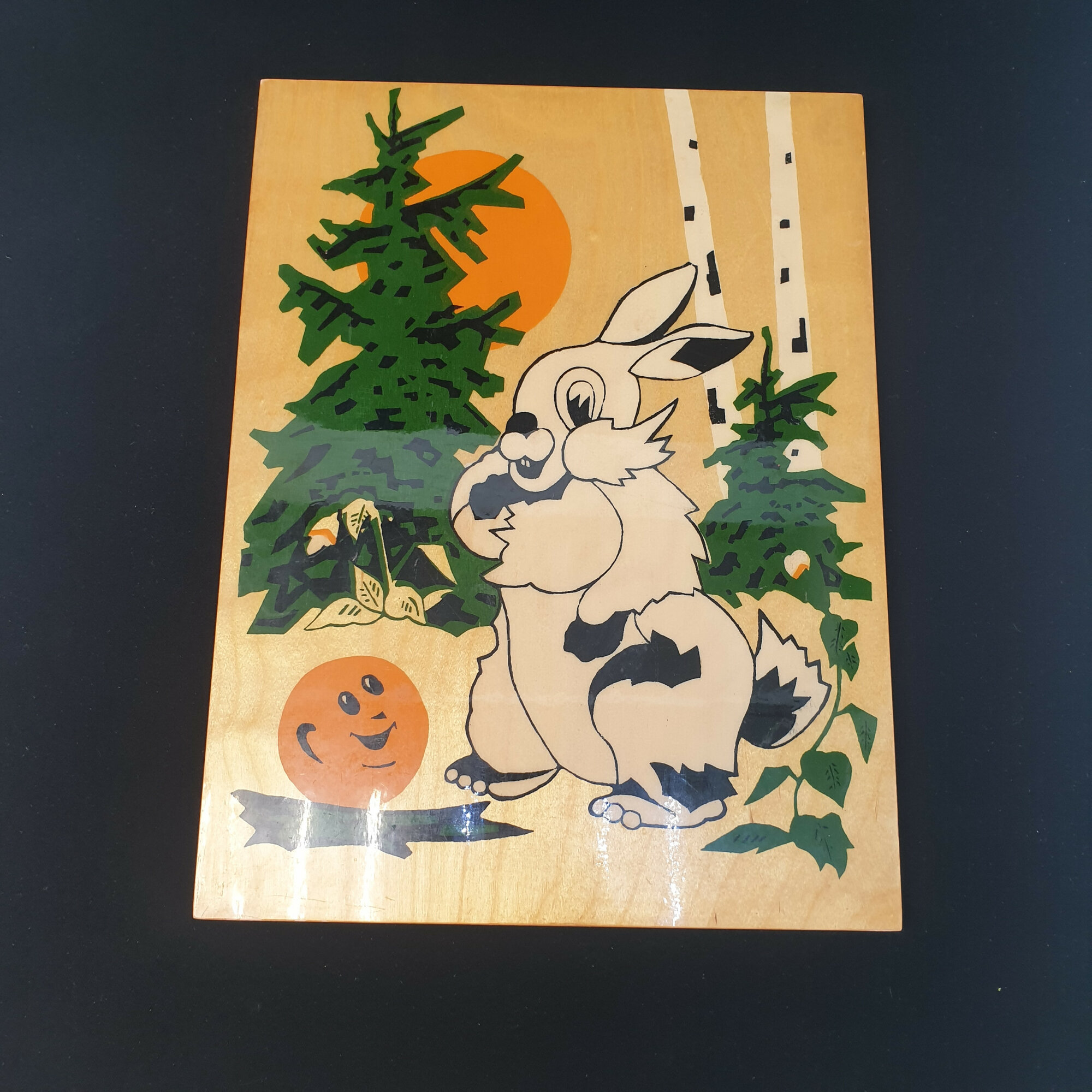 Винтажное панно Колобок размеры 32х42 см, лак, дерево. Винтаж, СССР.