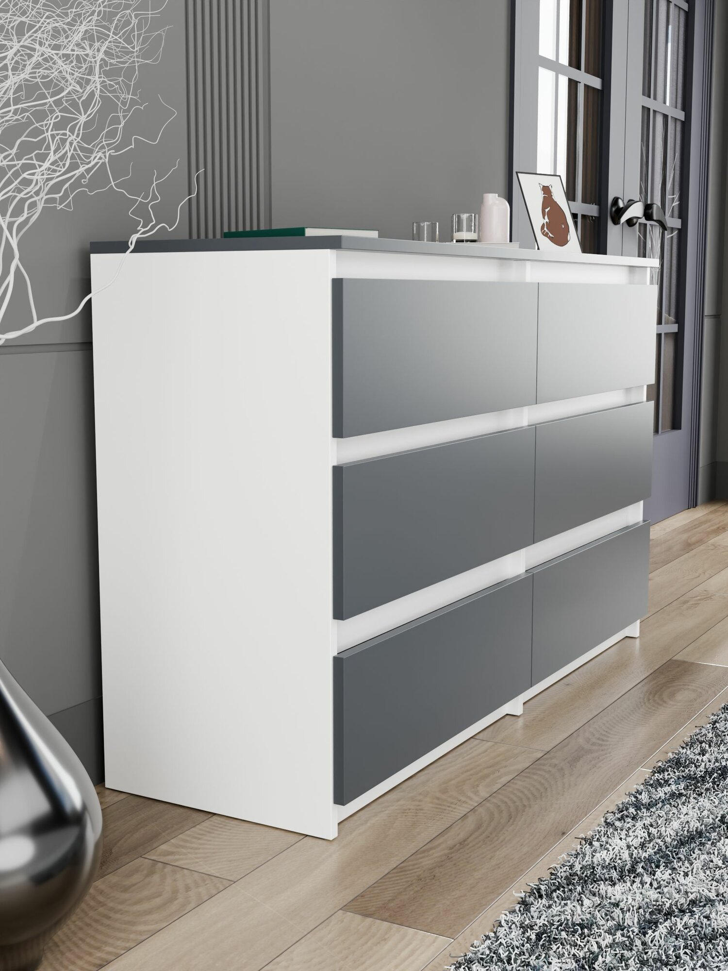 Комод для белья и одежды орлан 6 ящиков, 120х76.4х40 см, белый/графит