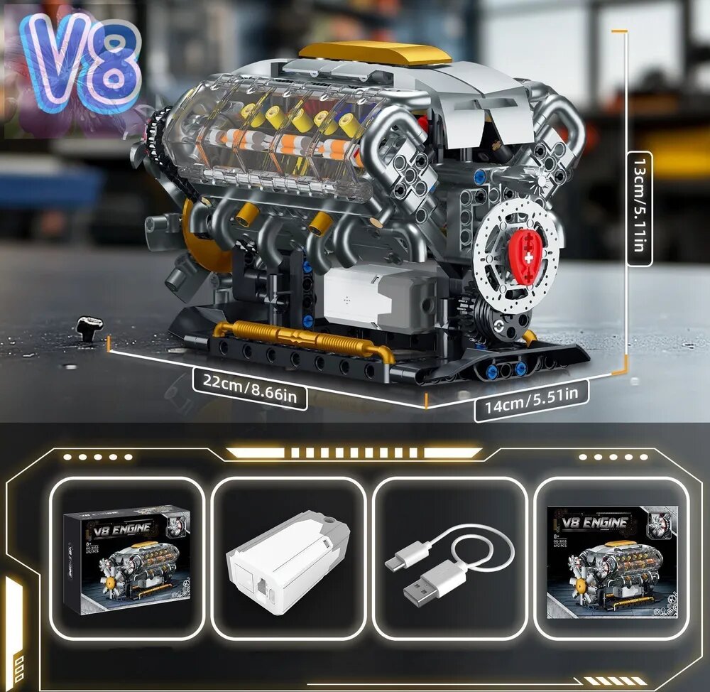 Конструктор Двигатель V8 : собираемая модель гоночного мотора, технологичный подарок для сборки