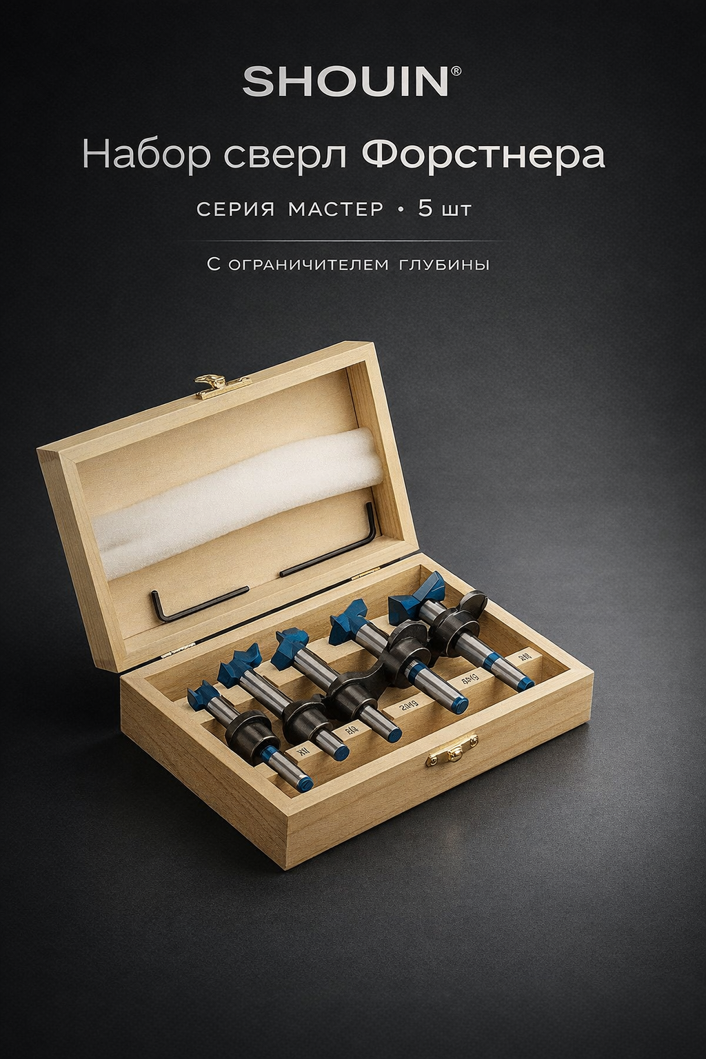 Набор сверл Форстнера Мастер по дереву, 15-20-25-30-35 мм, 5 шт с ограничителем