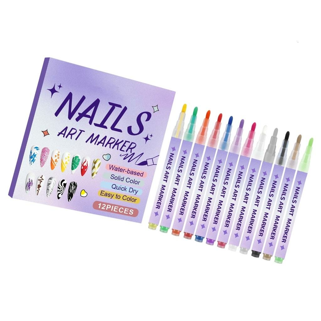 Кисти для ногтевого дизайна, 12 цветов