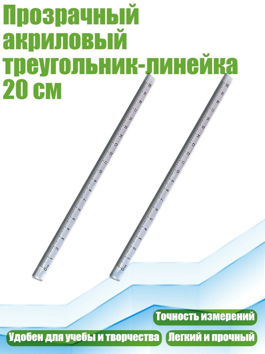 Прозрачный акриловый треугольник-линейка 20 см, 2 упаковки