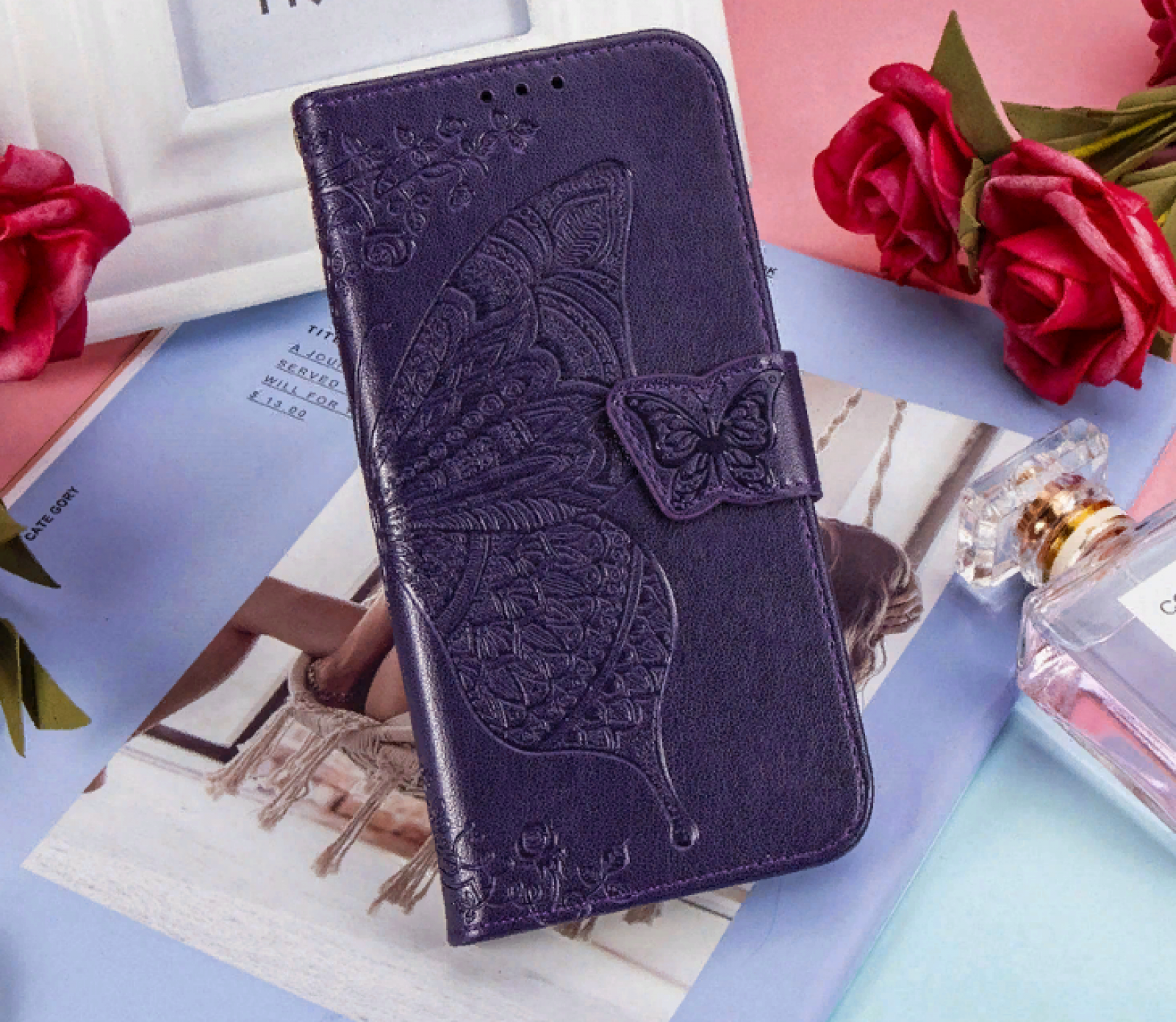 Чехол-книжка MyPads для Huawei P Smart 5.65 / Huawei Enjoy 7S фиолетовый с узорами