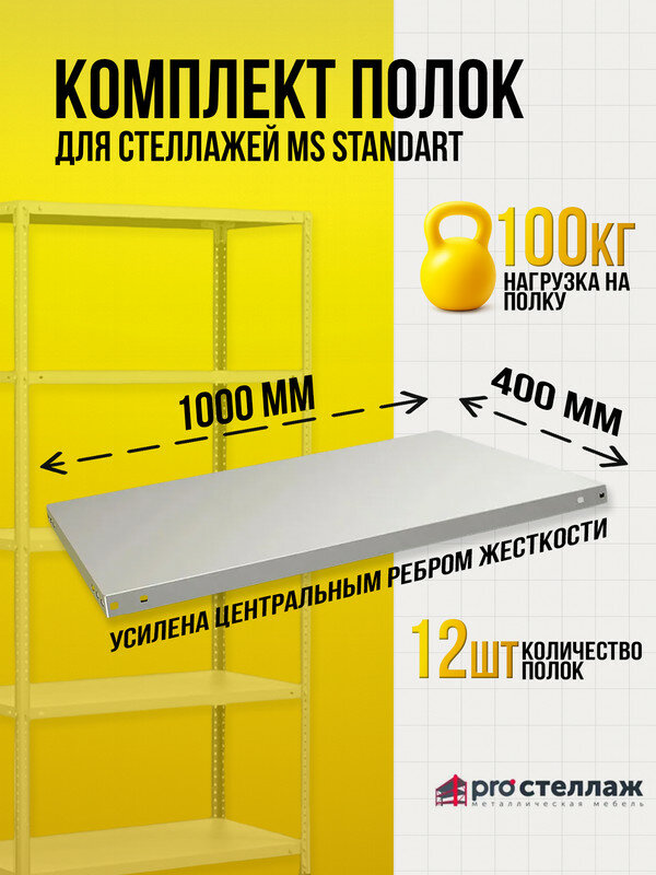 Комплект металлических полок для стеллажей Практик MS Standart 100x40 см (12 шт)