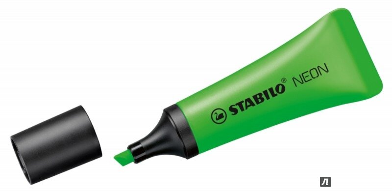 Маркер-текстовыделитель STABILO "NEON", зеленый, скошенный, водная основа