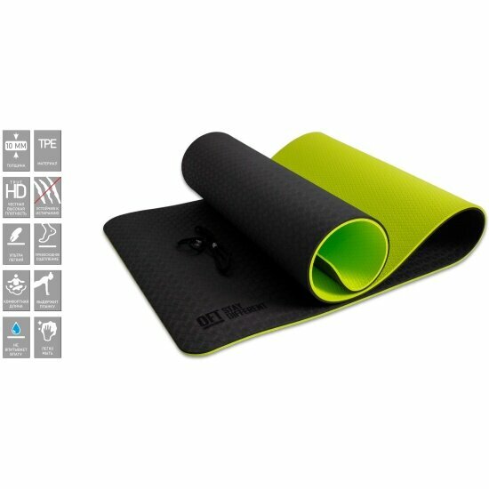 Коврик для йоги и фитнеса Original Fit.tools OFT 10 мм двухслойный TPE черно-зеленый