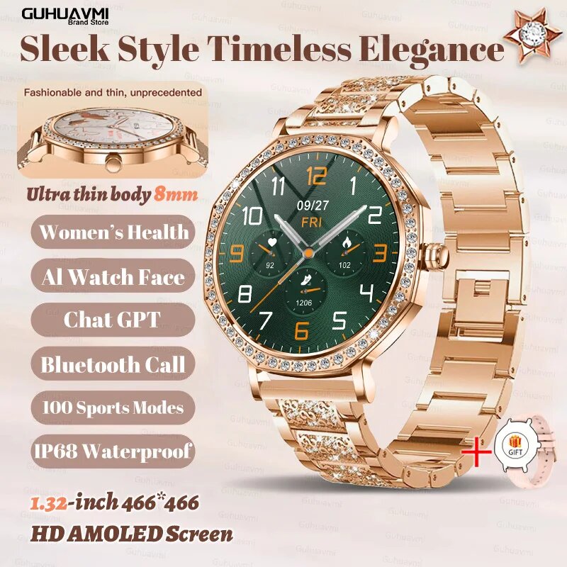 Умные часы 2026 женские Bluetooth Diamond Gold