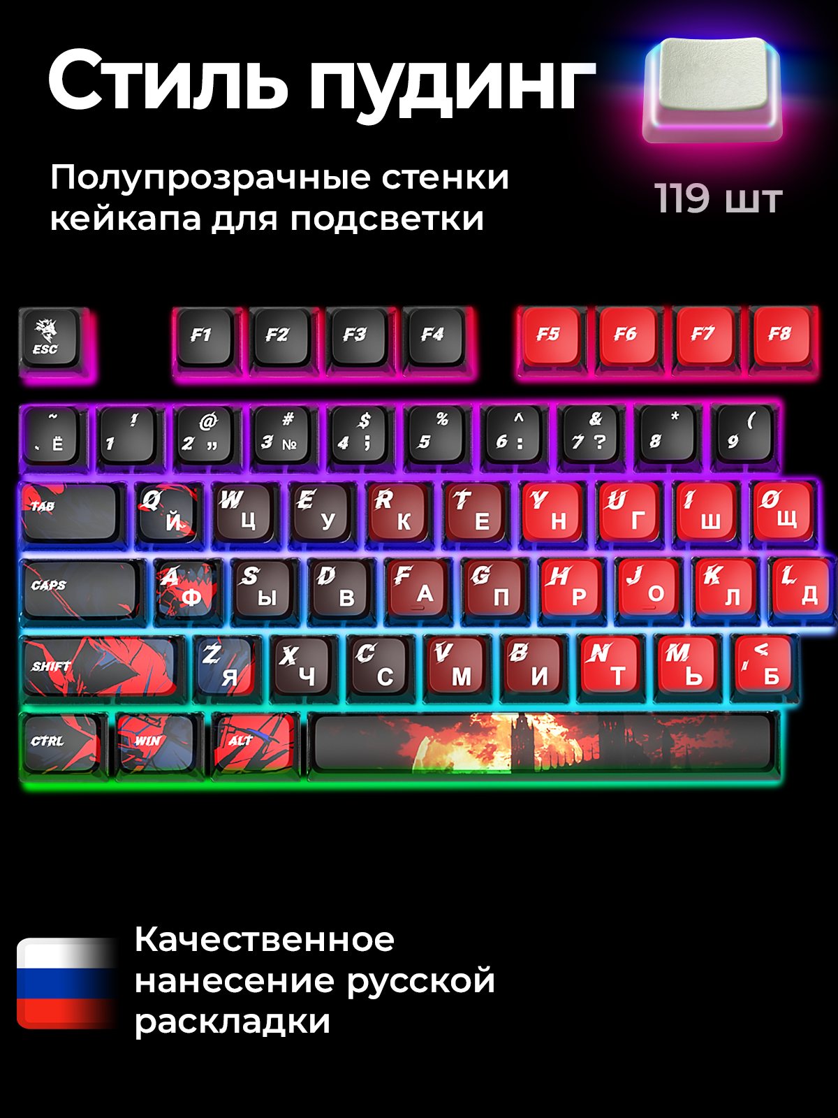 Сменные кейкапы AULA Werewolf sighting Black Red Keycaps, 119 кейкапов