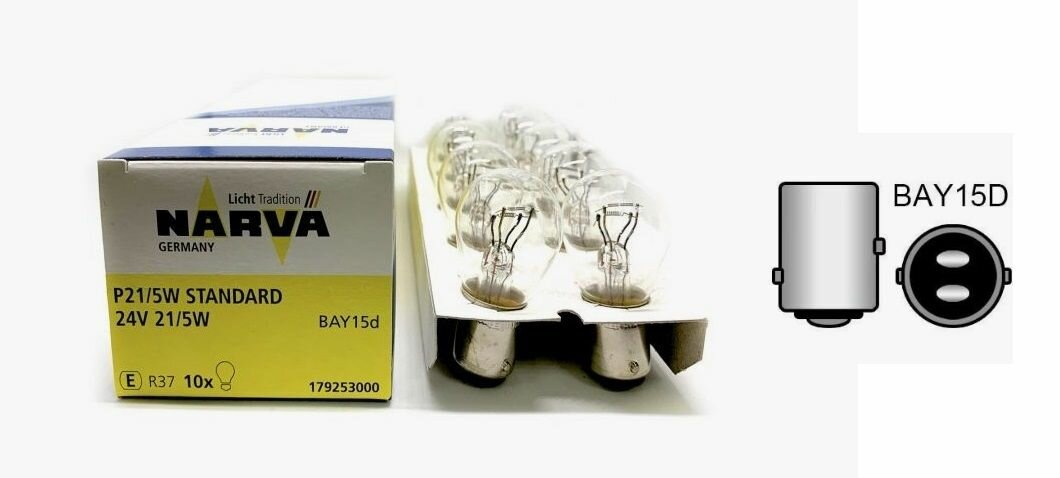 Лампа автомобильная NARVA P21/5W 21W (BAY15d) 24v - 17925 Standard 24v