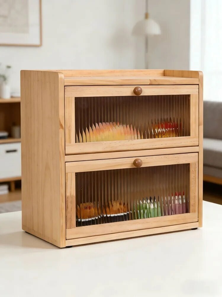 Двухъярусная деревянная хлебница, бамбуковый настольный органайзер для кухни, цвет натуральный, 36.5х24х34 см