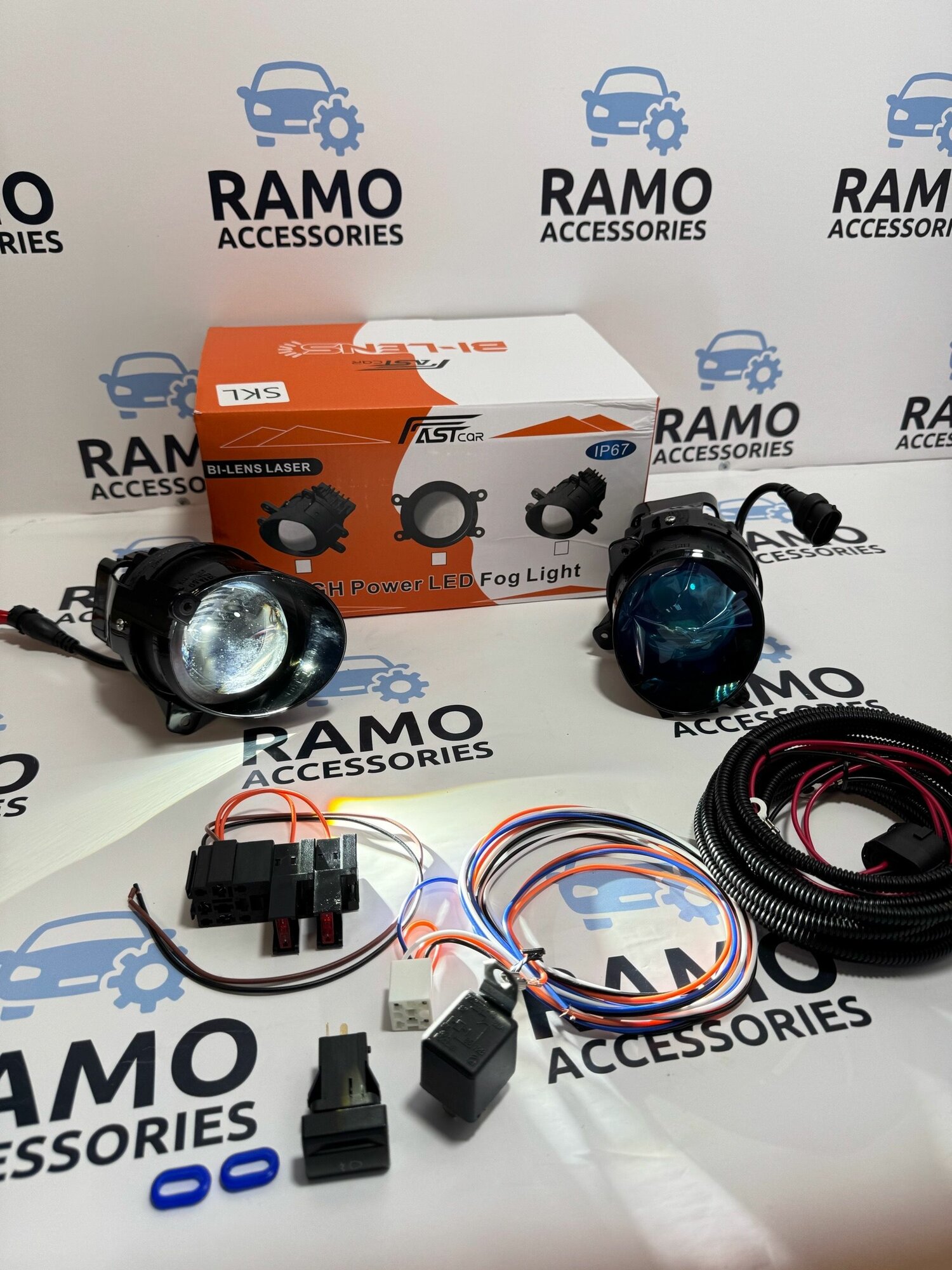 Противотуманные фары линзованные светодиодные Bi-LED + монтажный набор подключения для Лада Калина