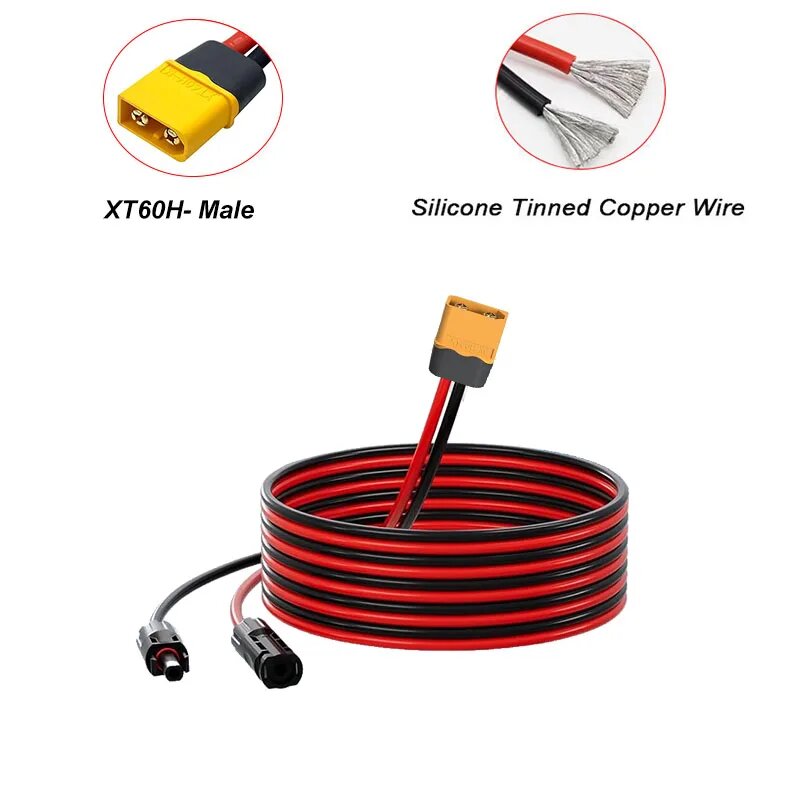 Силиконовый кабель XT60i для солнечных панелей 12AWG XT60H-Male to Mc-4, 2m-6.56ft